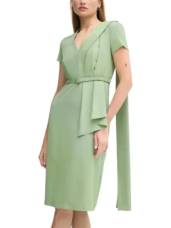 SANDRO FERRONE V-neck Belted Midi Dress - Green