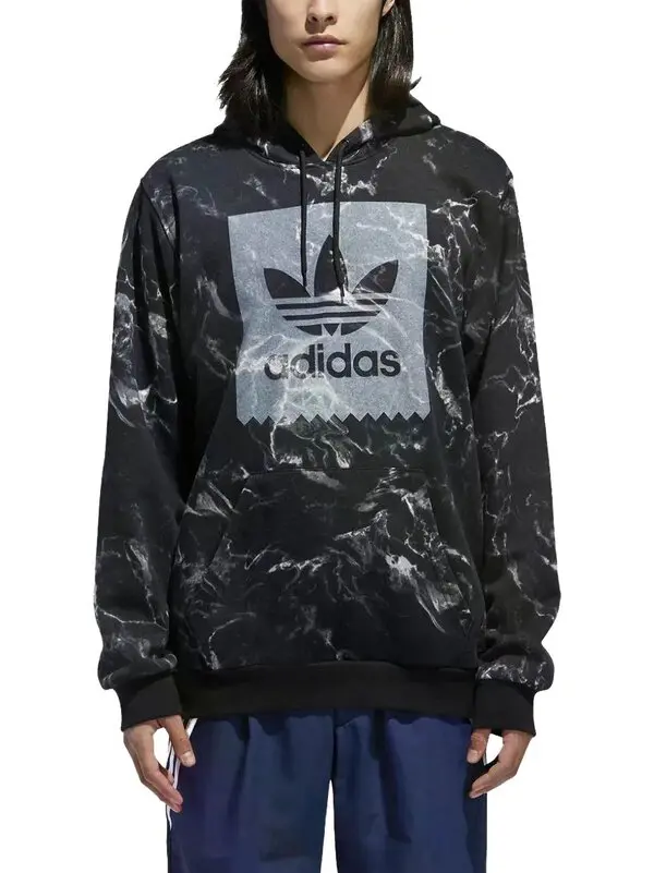 Adidas Marble-print Logo Hoodie - Blue