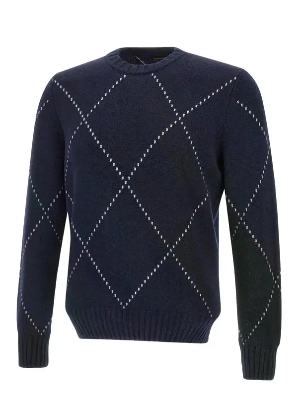 GRAN SASSO Diamond-pattern Crew-neck Sweater - Blue