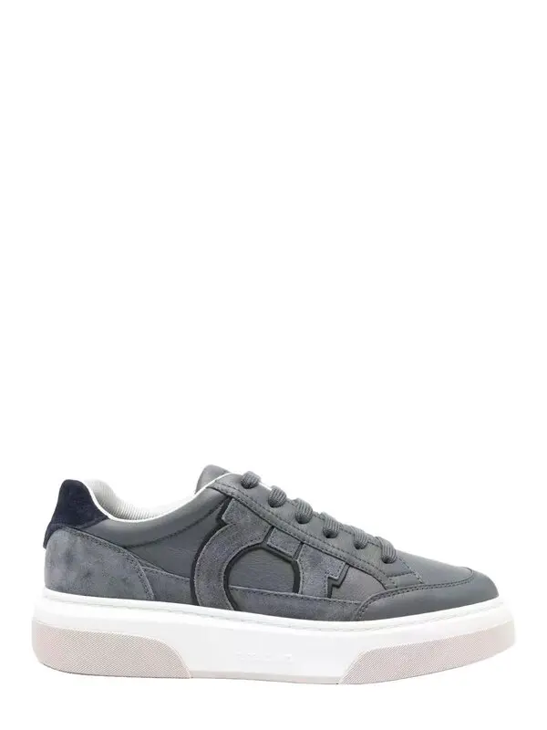 FERRAGAMO Leather Logo Sneakers - Grey