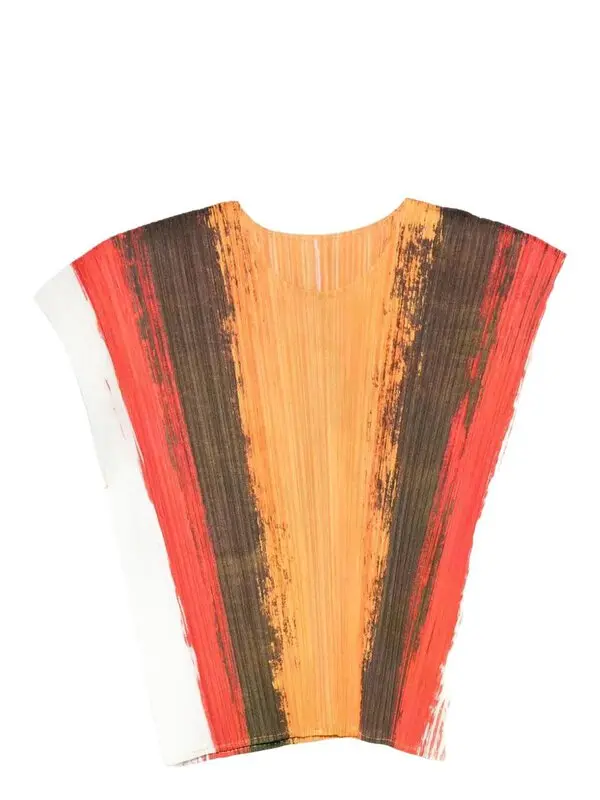 Issey Miyake Pleated Stripe Top - Orange