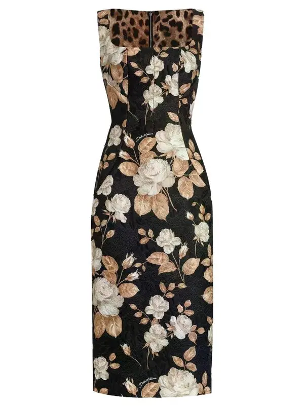 Dolce & Gabbana Rose-print Midi Dress - Black