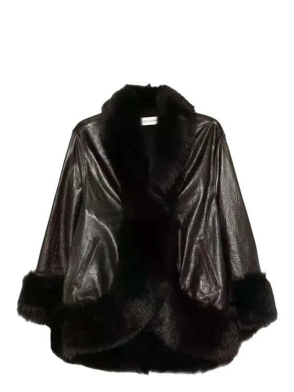 Nour Hammour Fur-trimmed Leather Coat - Black