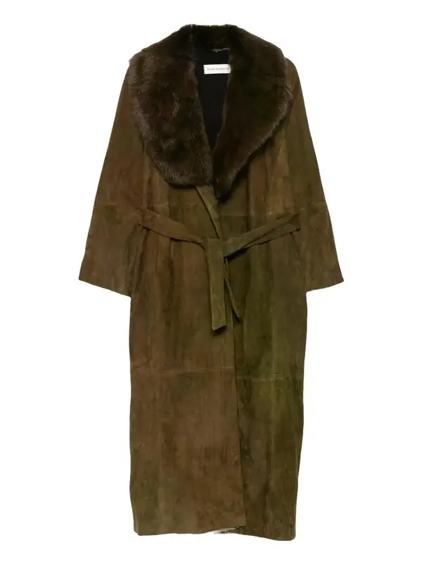 Nour Hammour Briona Suede Coat With Faux-fur Collar - Green