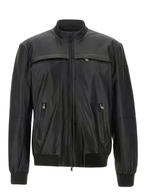 Peuterey Leather Jacket With Zip Closure - Black
