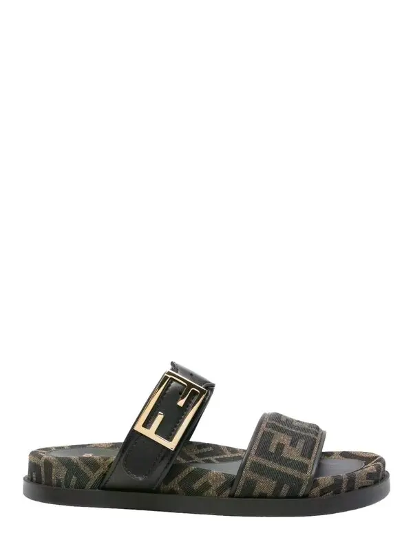 Fendi Ff-logo Buckle Sandals - Brown