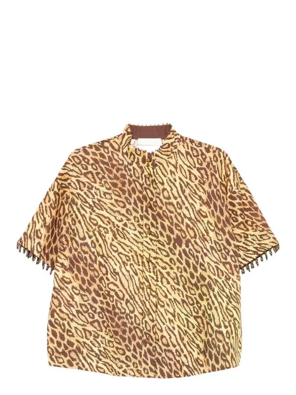 Zimmermann Leopard-print Beaded-cuff Blouse - Yellow