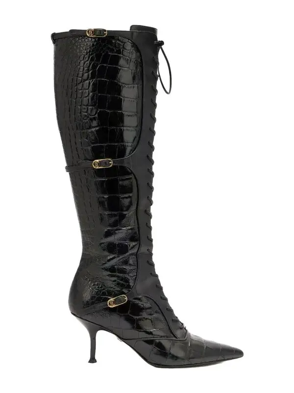 Roberto Cavalli Lace-up Crocodile-effect Boots - Black