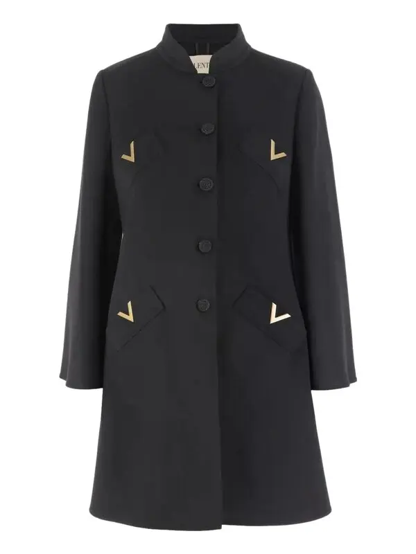 Valentino Garavani V-shaped Gold-tone Button Coat - Black