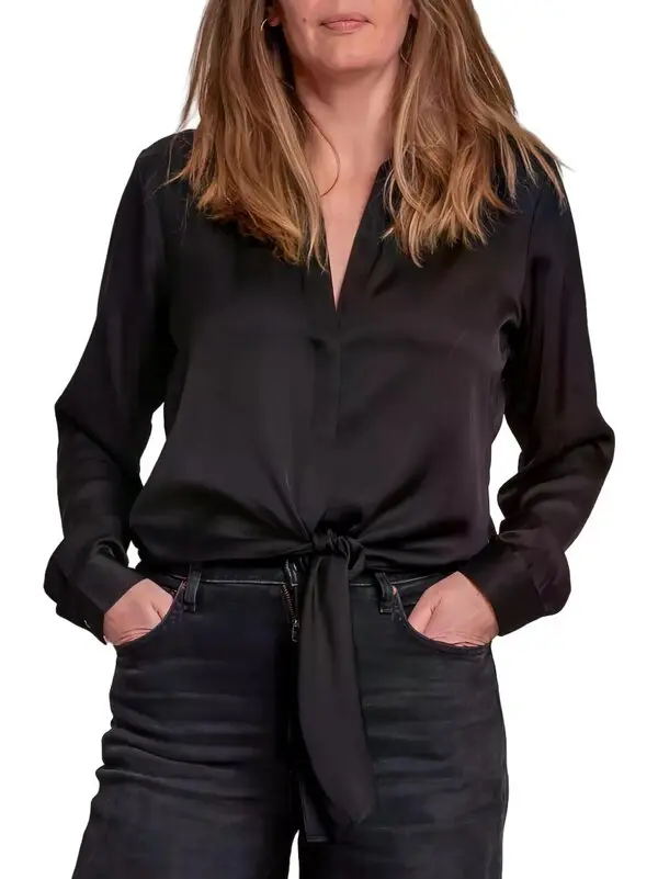 NOUVELLE SILK95FIVE Tie-front Top - Black
