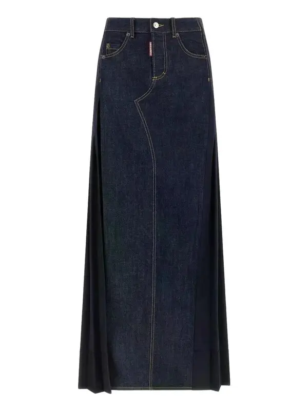 Dsquared2 Panelled Denim-insert Pleated Skirt - Blue