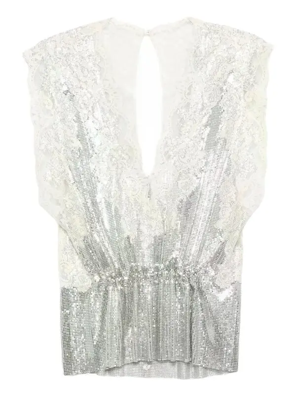 Rabanne Lace-insert Mesh Top - Silver