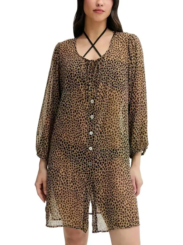 Michael Kors Leopard-print Button Blouse - Brown