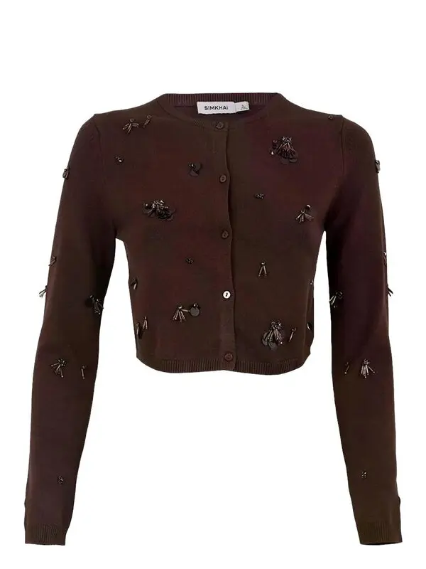 Simkhai Zadie Embellished Cropped Cardigan - Brown