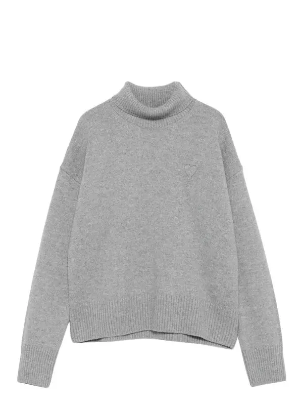 Ami Turtleneck Sweater With Heart Embroidery - Grey