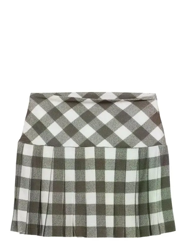 Norma Kamali Pleated Checked Skirt - Green