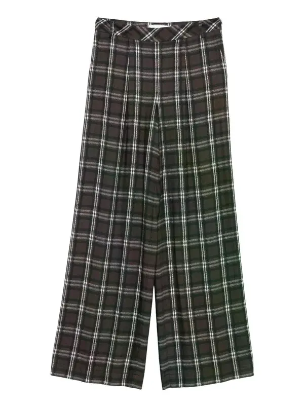 ERMANNO FIRENZE Pleated Checked Trousers - Brown