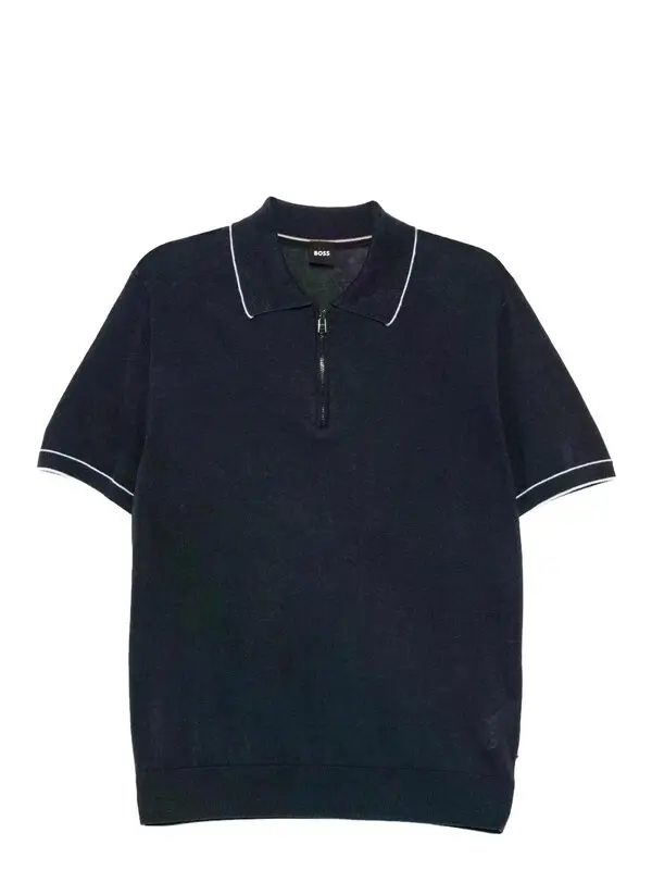 BOSS Knitted Zipped-placket Polo Shirt - Blue