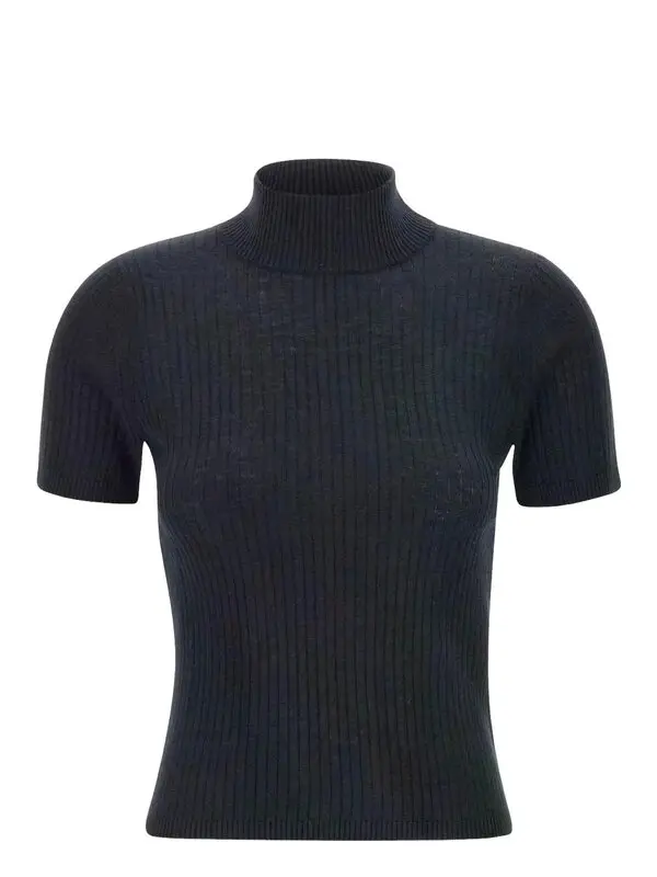 Max Mara Turtleneck Ribbed Top - Black