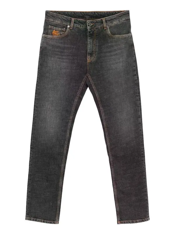 Etro Logo-embroidered Straight Leg Jeans - Grey