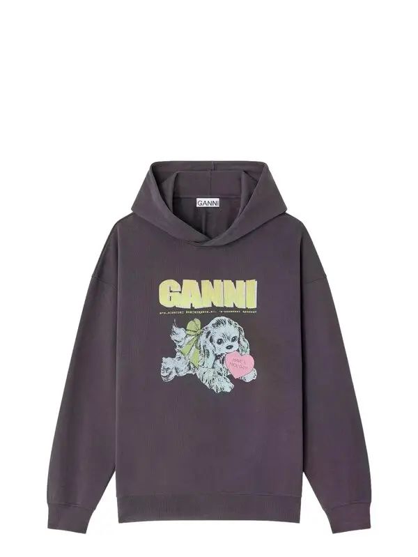 GANNI Puppy-print Hooded Sweatshirt - Grey