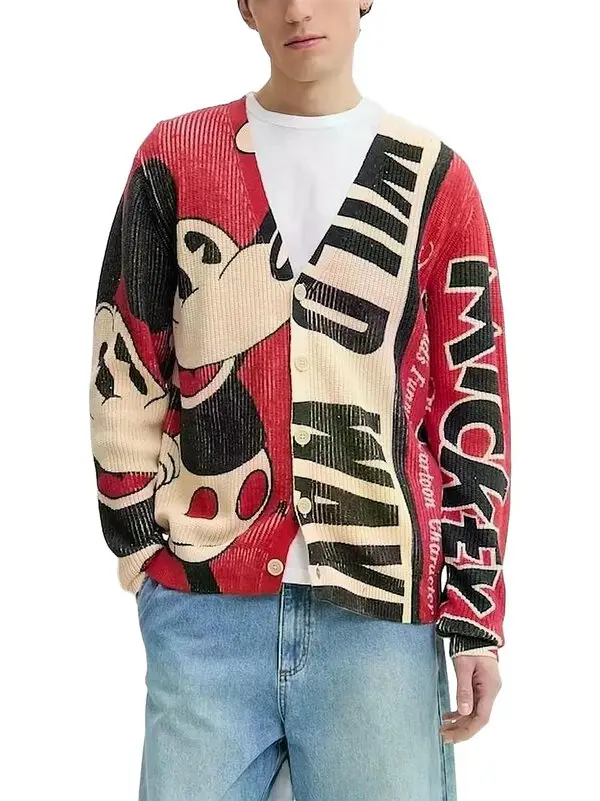 Desigual Mickey Mouse Ribbed Cardigan - Red