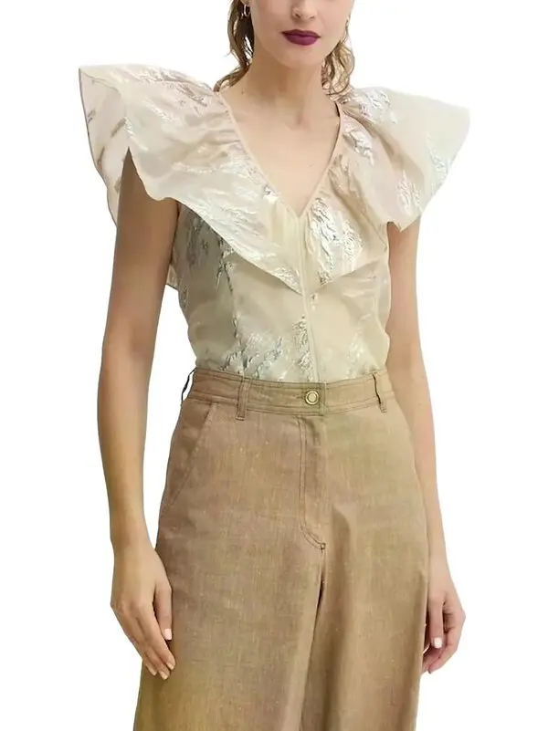BRUUNS BAZAAR Metallic-detail Ruffled Blouse - Neutrals