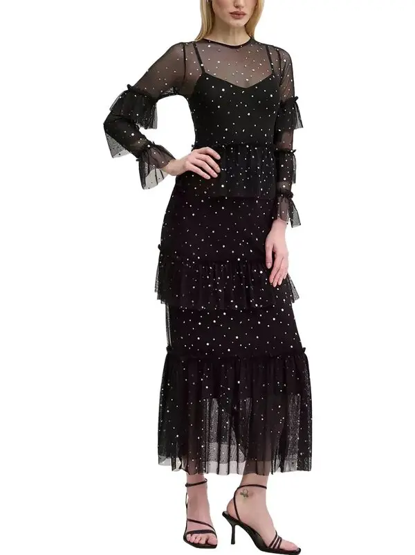 NEVER FULLY DRESSED Star-embellished Tiered Maxi Dress - Black