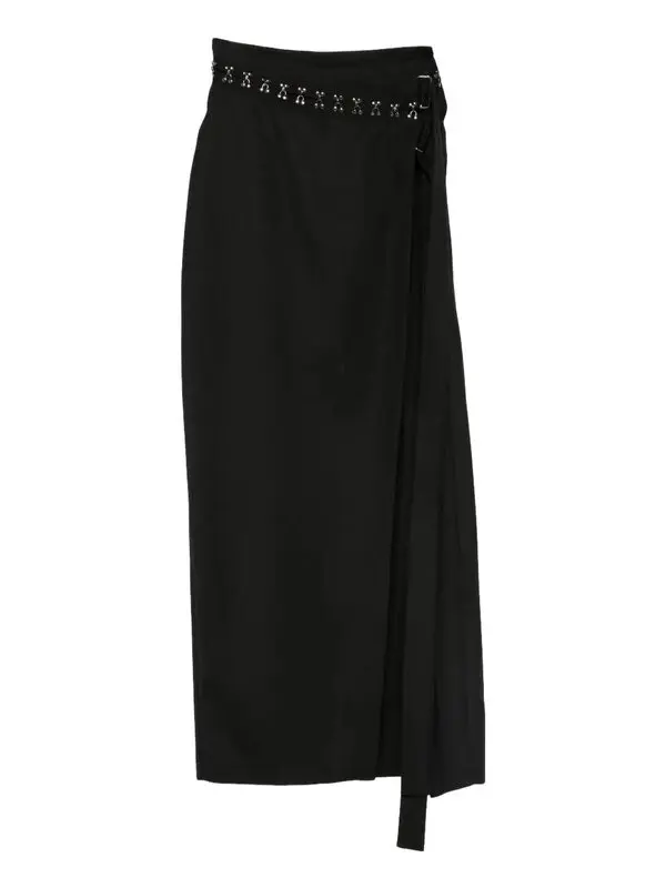 NISSA Embellished Wrap Midi Skirt - Black