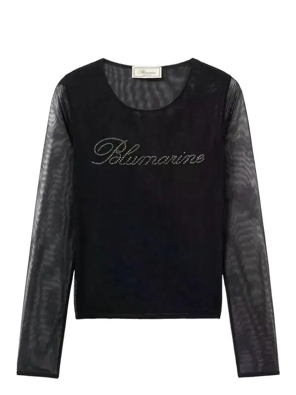 Blumarine Embellished Mesh Top - Black