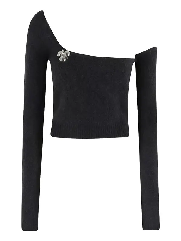 Blumarine Embellished One-shoulder Top - Black