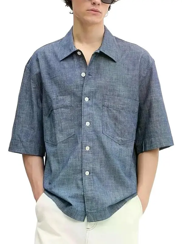 SUNFLOWER Short-sleeve Patch-pocket Shirt - Blue