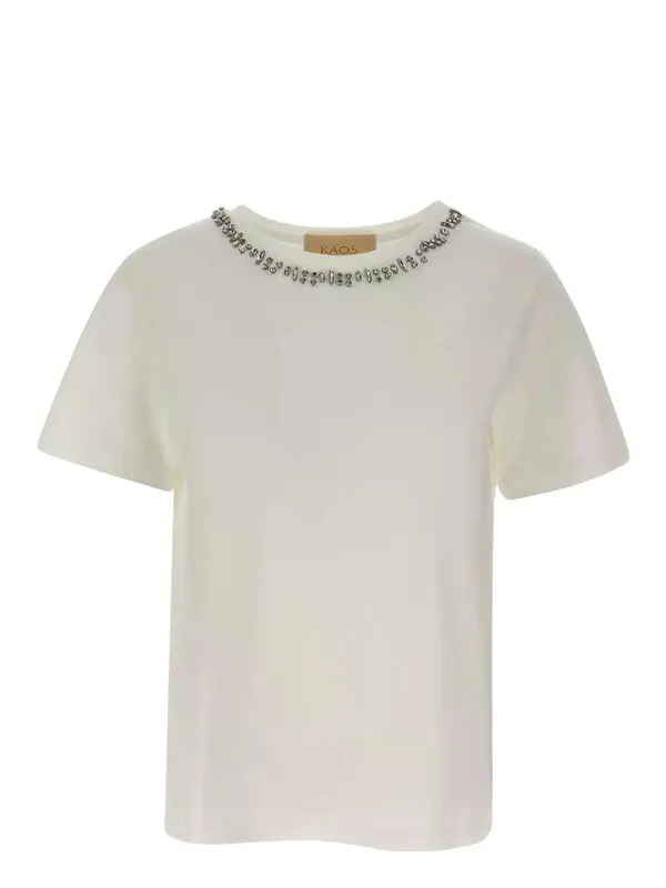 KAOS Crystal-embellished Crew-neck T-shirt - Neutrals