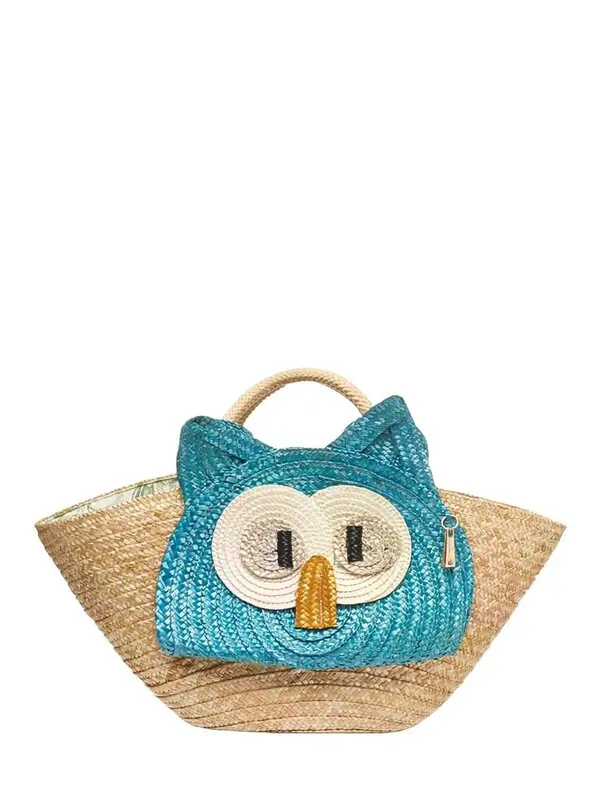 LA MILANESA Owl-face Straw Shoulder Bag - Neutrals
