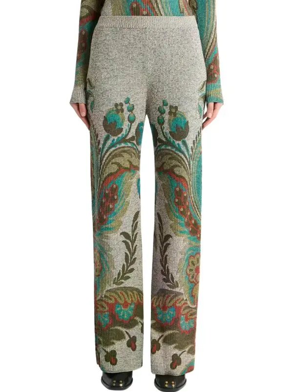 Etro Ribbed Paisley-print Trousers - Grey