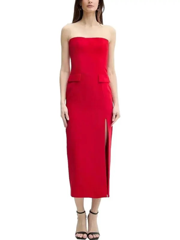 Bardot Strapless Midi Dress - Red