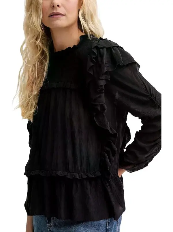 Munthe Smocked Ruffled Blouse - Black