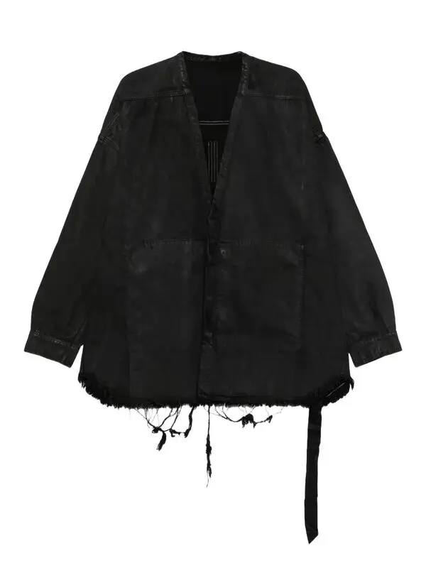 Rick Owens Frayed Cotton Coat - Black