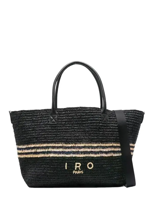 IRO PARIS Raffia Striped Shoulder Bag - Black