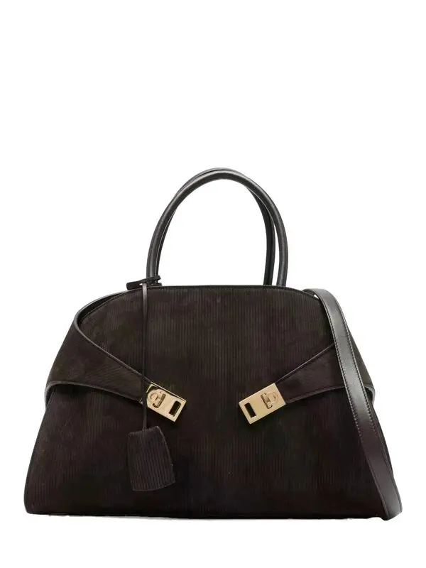 FERRAGAMO Corduroy Clasp Tote Bag - Brown