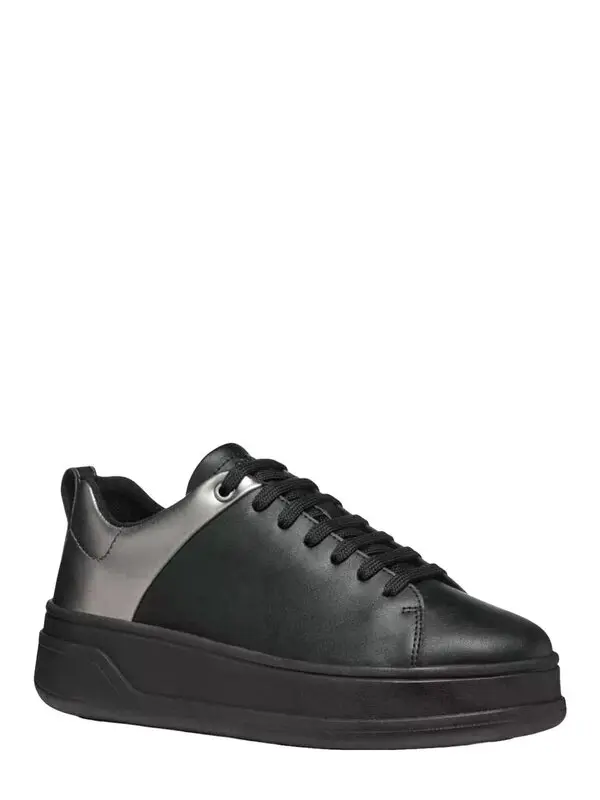 Geox Metallic Panel Leather Sneakers - Black