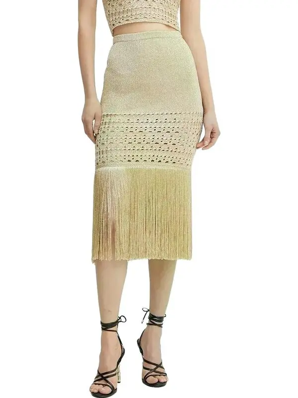 SIMONA CORSELLINI Fringe Knit Midi Skirt - Gold