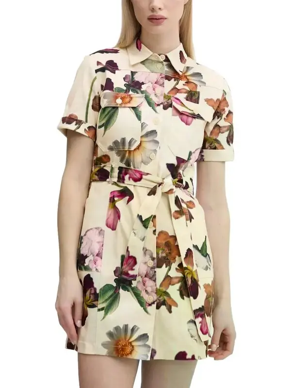 Desigual Floral-print Belted Mini Shirt Dress - Neutrals