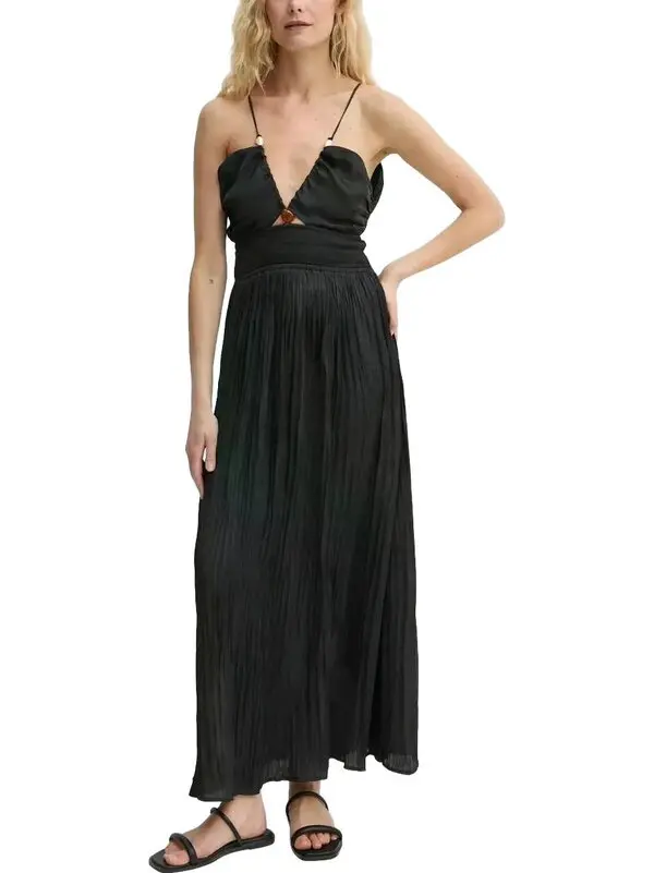 SESSUN Pleated V-neck Midi Dress - Black