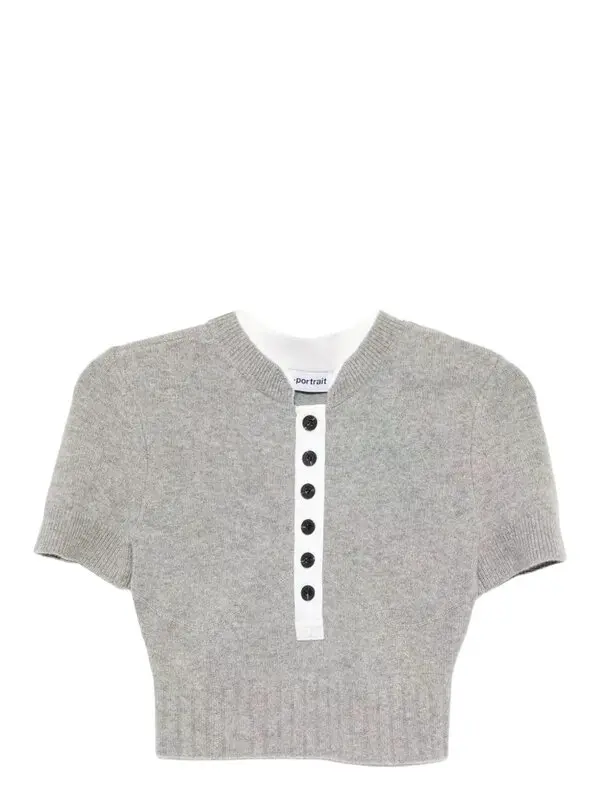 SELF-PORTRAIT Ribbed Knit Top - Grey