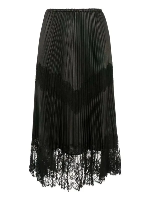 Valentino Garavani Pleated Lace Trim Midi Skirt - Black