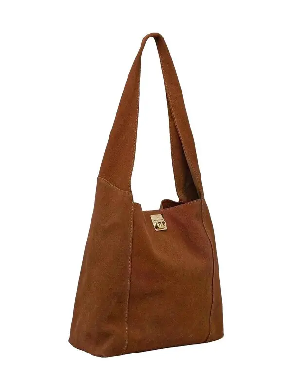 TWINSET Ventotene Large Suede Tote Bag With Clasp - Brown