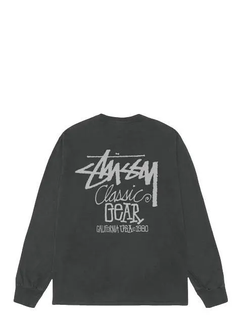 StÜssy Classic Gear Long Sleeve Pigment Dyed Tee Shirt - Black