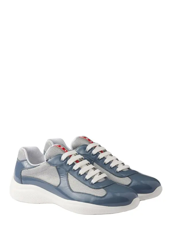 Prada Patent Leather And Technical Fabric Sneakers - Marina Blue/silver