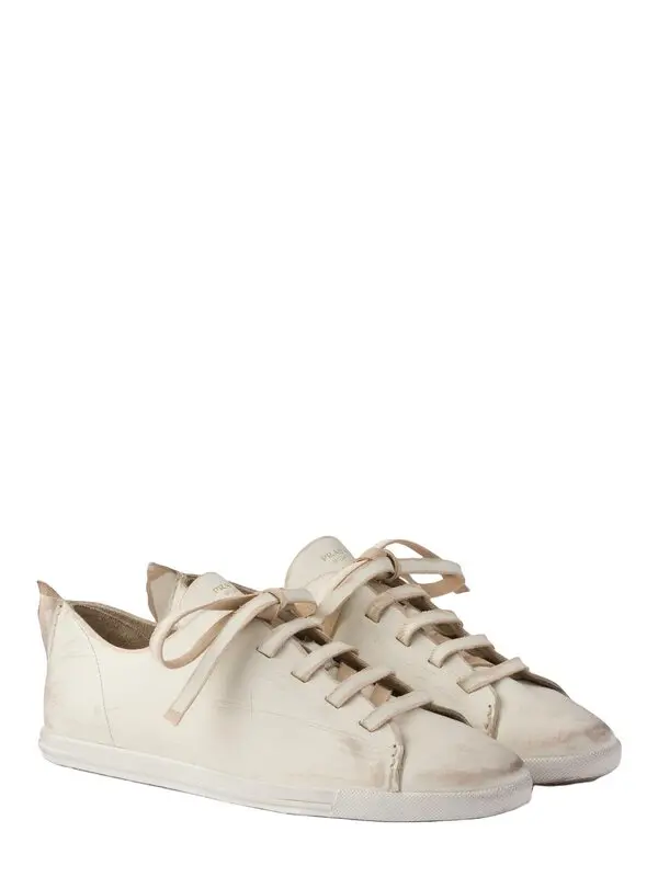 Prada Antiqued Leather Low Top Sneakers - Neutral